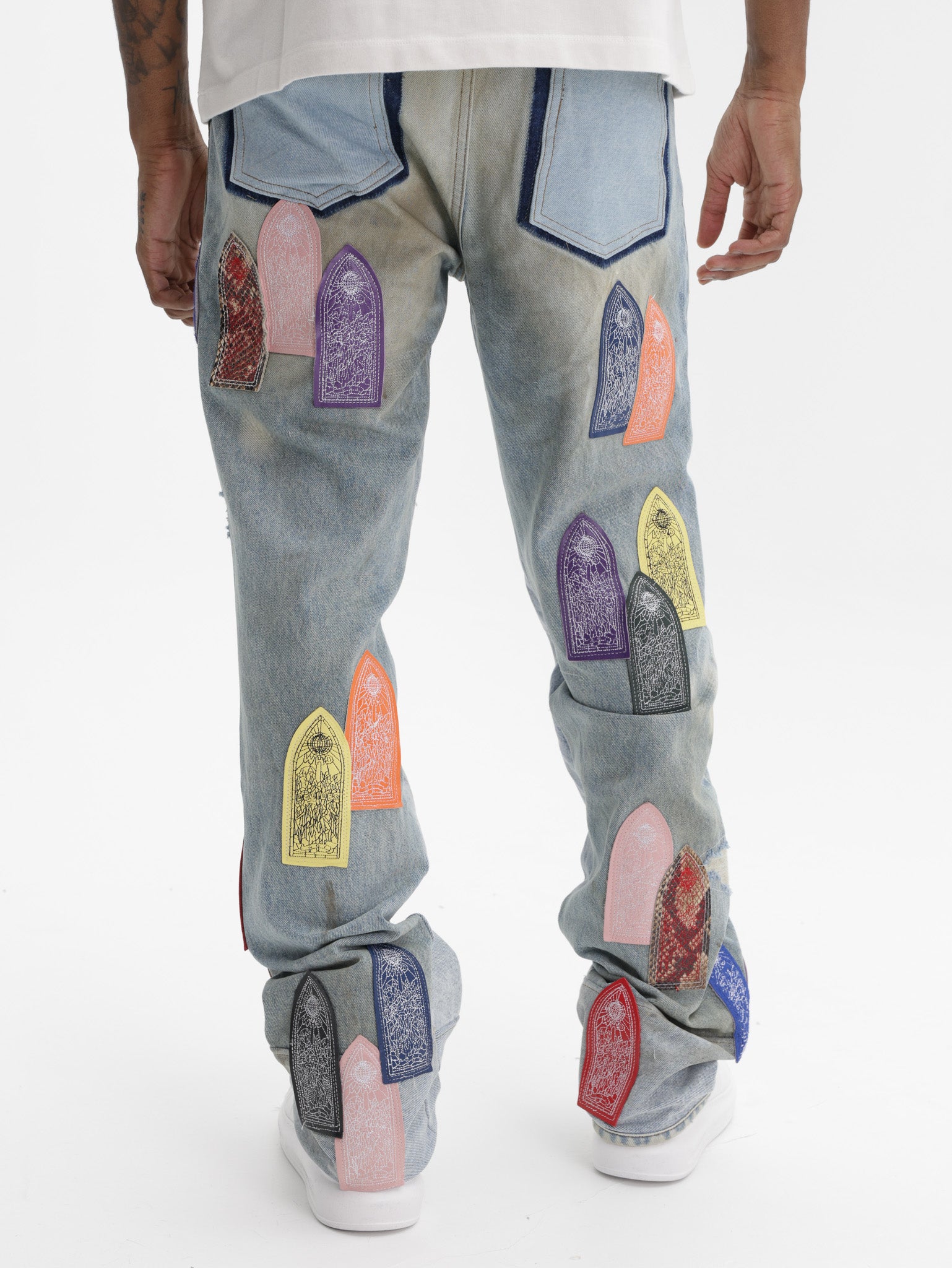 Who Decides War Jeans Patch Arched Repaired Distressed Denim Multi - AL ...