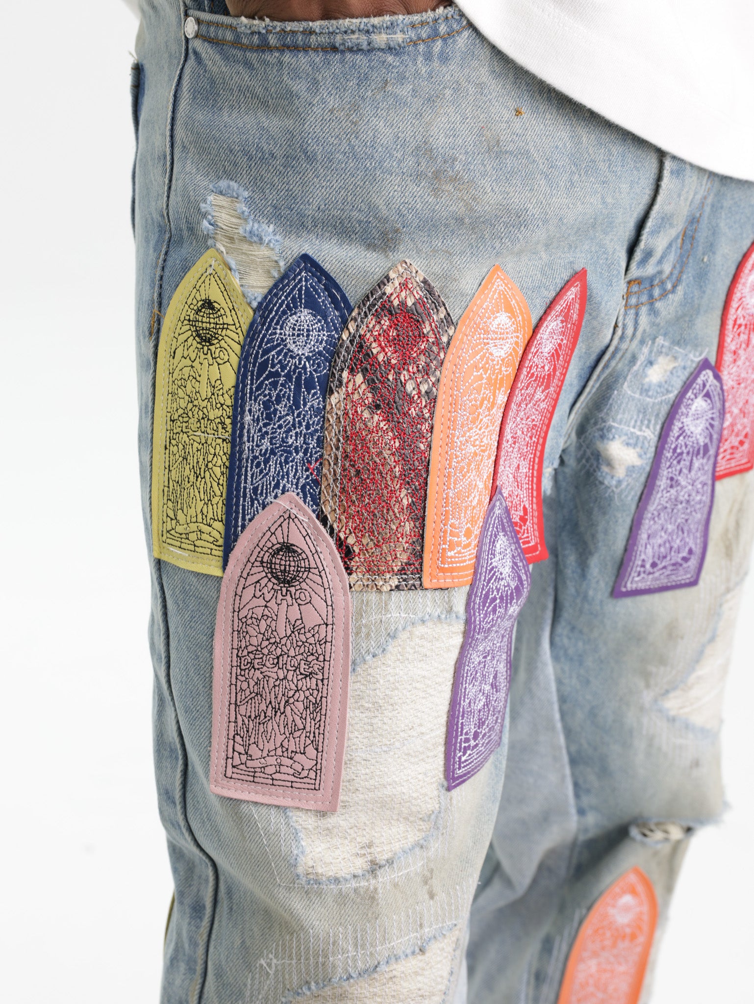 Who Decides War Jeans Patch Arched Repaired Distressed Denim Multi - AL ...