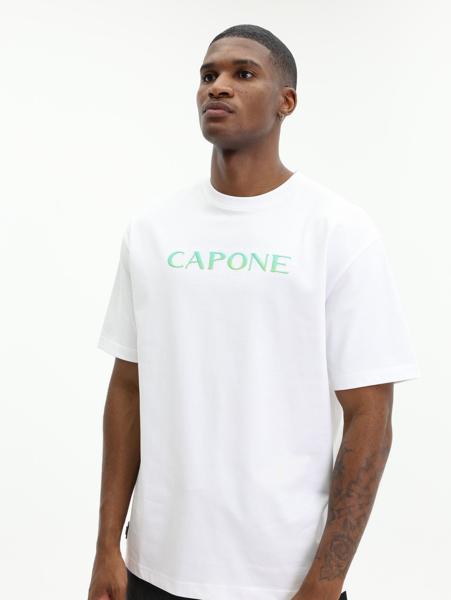 Capone T-Shirt Logo White-Aqua - AL Capone Premium