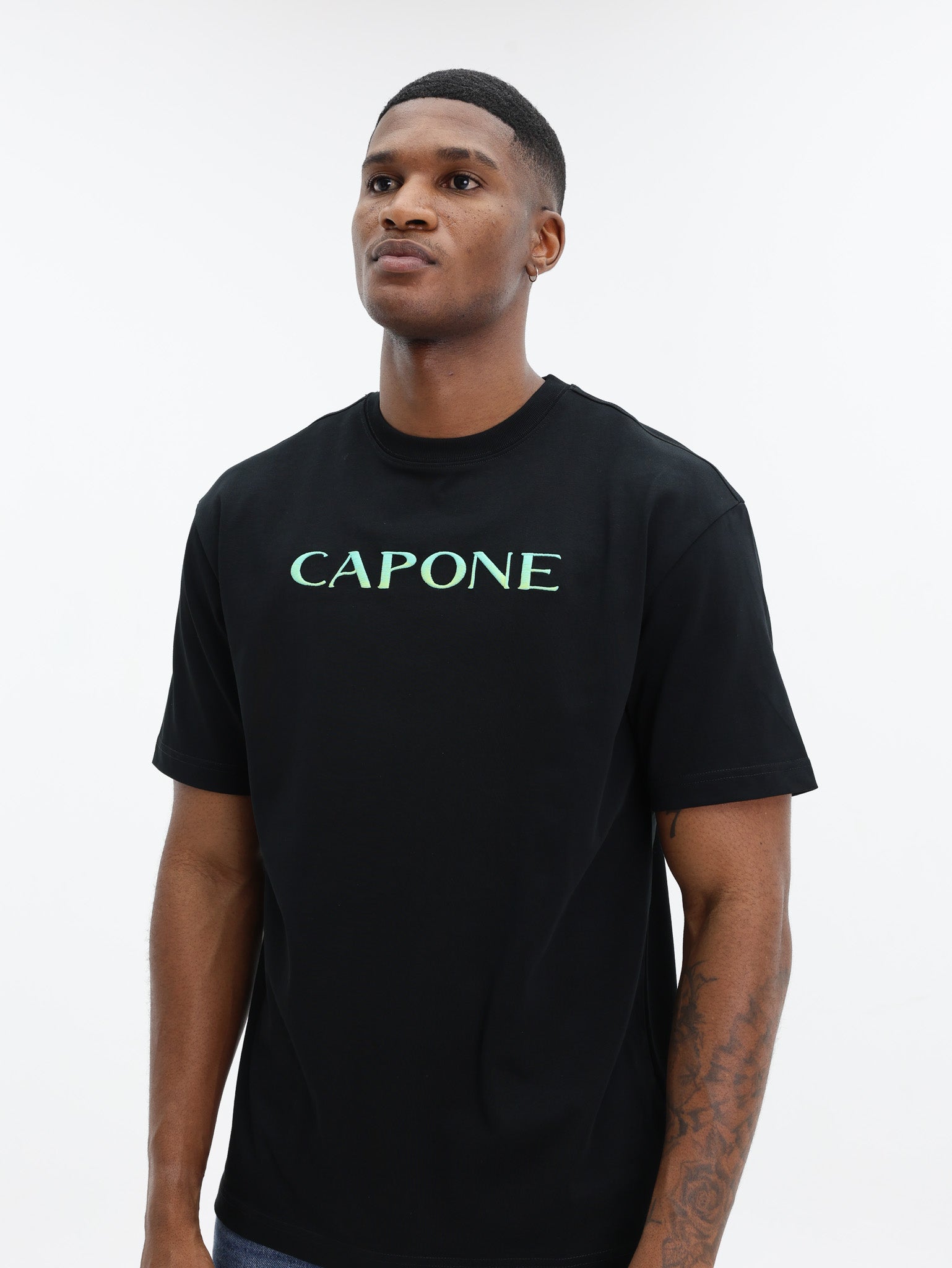 Capone T-Shirt Logo Black-Aqua - AL Capone Premium