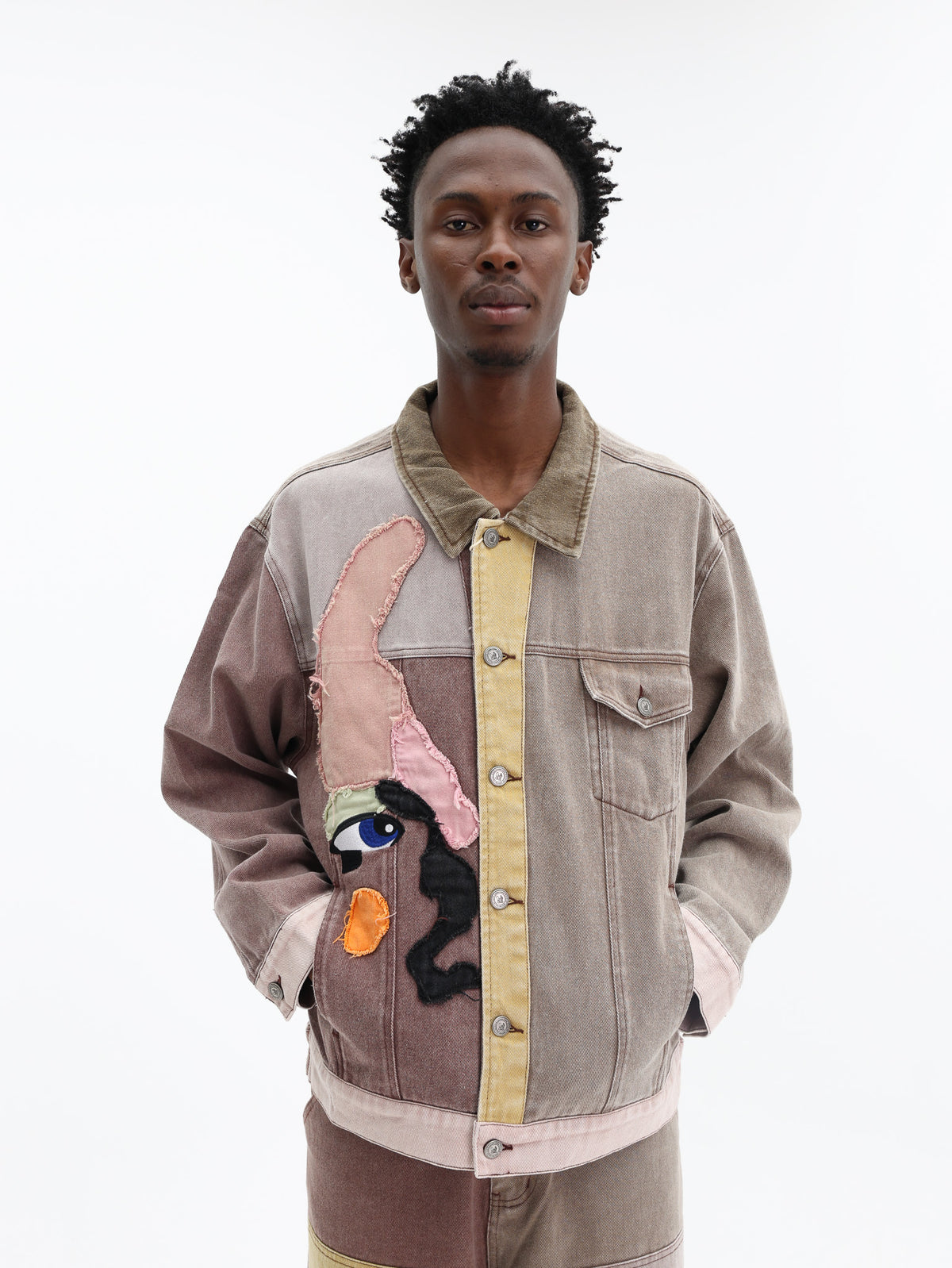 Kidsuper Jacket Patchwork Face Colorblocked Twill Brown - AL Capone Premium